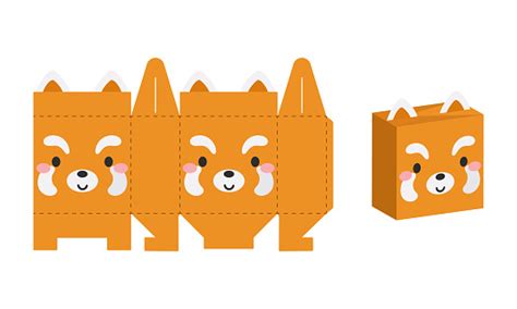 간단한 포장 선호 상자 빨간 팬더 디자인 과자 사탕 선물 빵집 어떤 목적을 위한 Diy 패키지 템플릿 생일 베이비 샤워 할로윈 크리스마스 인쇄 컷아웃 접기 접착제 팬더에