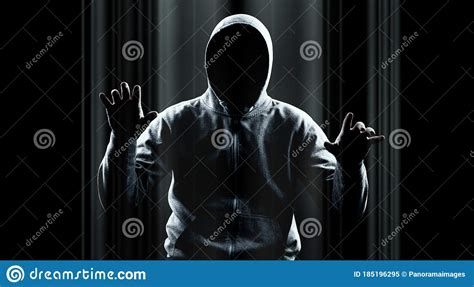 Anonymous Internet Hacker In Front Of Computer Web Crime Concept Stock