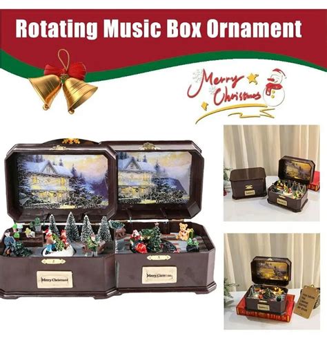오르골하우스 크리스마스 선물 뮤지컬 상자 깜박이는 조명 회전 어린이 책상 장식품 결혼식 생일 홈 티몬