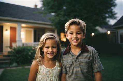 Premium Ai Image Ai Generated Brother And Sister Playing In The Yard