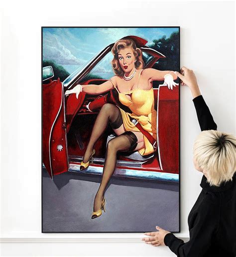 Gil Elvgren Pin Up Exiting Car Poster High Quality Print Photo Wall Art