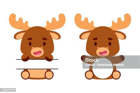 귀여운 작은 무스 분할 모노그램 아이들 티셔츠 보육원 장식 베이비 샤워 인사말 카드 초대장 스크랩북 가정 장식을위한 재미있는 만화 캐릭터 벡터 스톡 일러스트레이션 무스 사슴