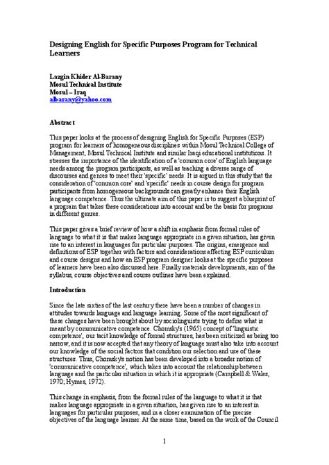 Doc Designing English For Specific Purposes Program For Technical