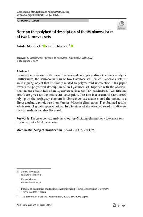Pdf Note On The Polyhedral Description Of The Minkowski Sum Of Two L