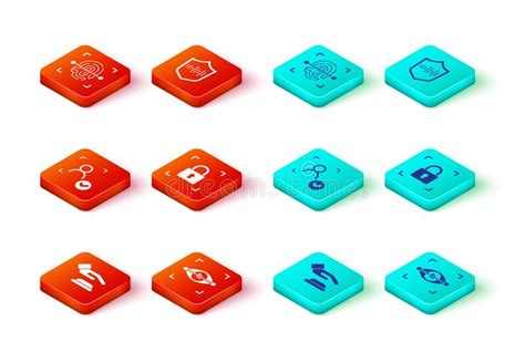 Set Palm Print Recognition Eye Scan Face Fingerprint With Lock Shield Voice And Icon Vector