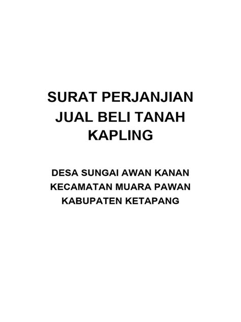 Perjanjian Jual Beli Tanah Kavling Ketapang Pdf Hukum