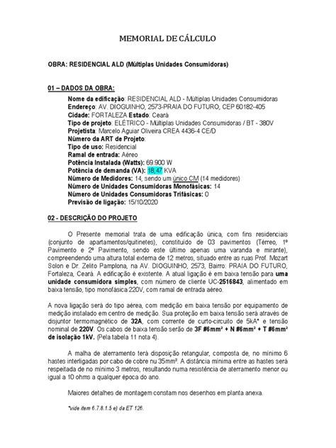 Memorial Descritivo E De Calculo Download Grátis Pdf Metrologia