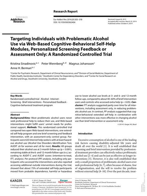 Pdf Targeting Individuals With Problematic Alcohol Use Via Web Based Cognitive Behavioral Self