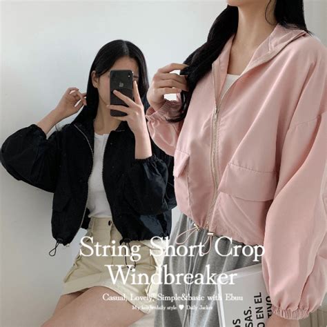 이버유 필수템크롭자켓 데일리 투포켓 스트링 크롭 카라 바람막이 4color
