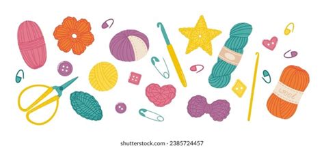 Various Crochet Shapes Set Crocheting Hobby Stock Vector Royalty Free
