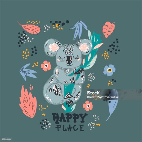 벡터 만화 귀여운 손으로 그린 코알라 얼굴입니다 보육 예술 호주 기념품 스티커 포스터 엽서 배지 레이아웃 패치 벽아트 전화