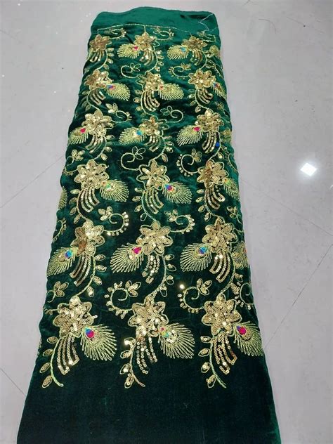 Velvet Green Embroidery Sequence Work Fabric At ₹ 140meter Velvet