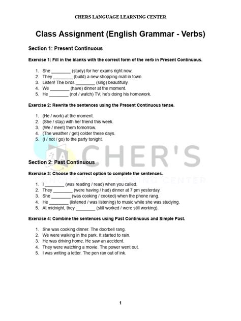 Class Assignment English Grammar Verbs Pdf Perfect Grammar