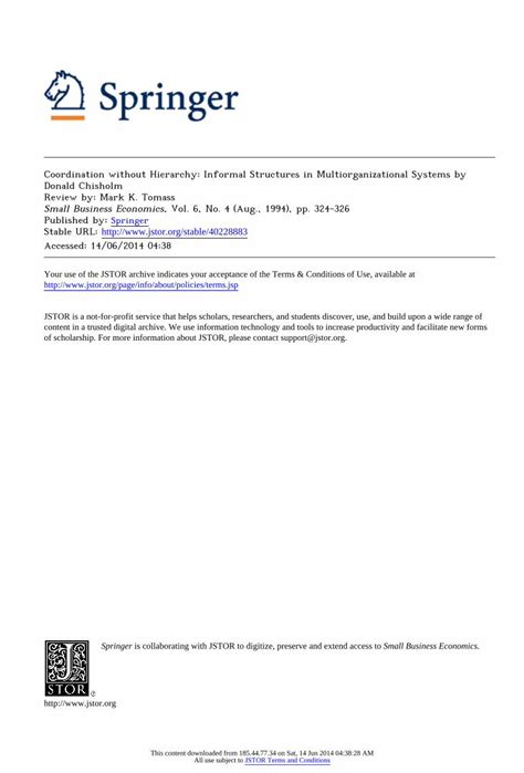 Pdf Coordination Without Hierarchy Informal Structures In Multiorganizational Systemsby
