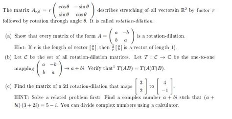 Solved The matrix Ar θ r cos θ sin θ sin θ cos θ Chegg com
