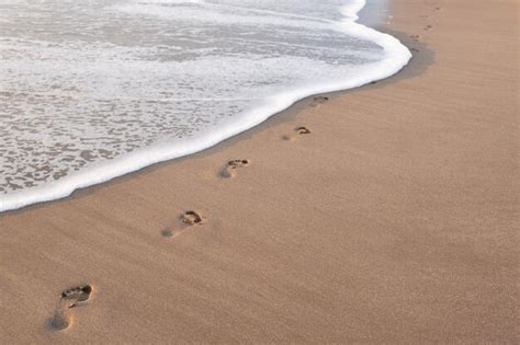 Premium Photo | The wave washes away footprints in the sand