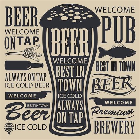 맥주를 주제로 한 디자인 요소 세트 프리미엄 벡터