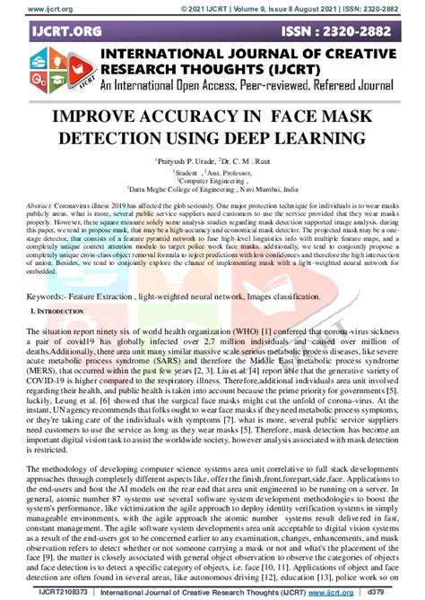 Pdf Improve Accuracy In Face Mask Detection Using Deep Learning
