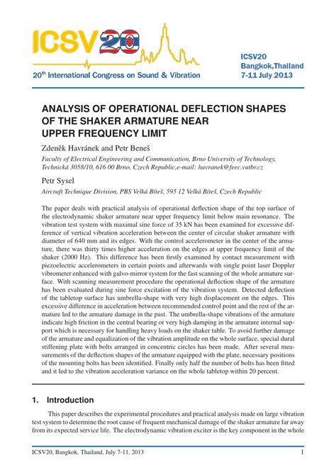Pdf Analysis Of Operational Deflection Shapes Of The Shaker Armature Near Upper Frequency Limit