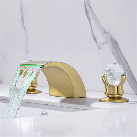 Kaishengdaa Led Waterfall Bathroom Faucet 3 Holes Widespread 8 Inch