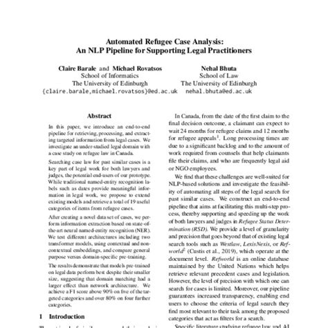 Automated Refugee Case Analysis An Nlp Pipeline For Supporting Legal Practitioners Acl Anthology