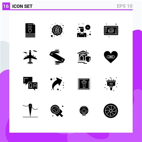 Editable Vector Line Pack Of 16 Simple Solid Glyphs Of Plane Steak Egg