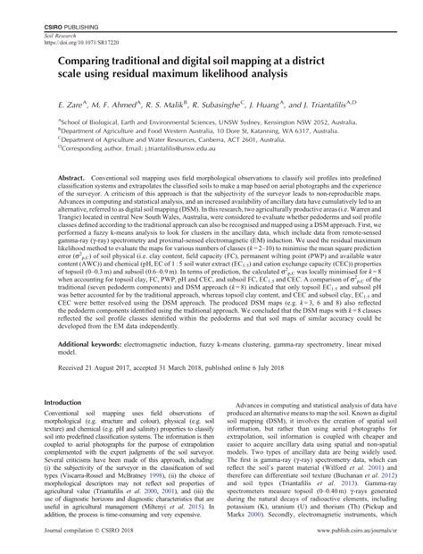 PDF Comparing Traditional And Digital Soil Mapping At A District Scale Using Residual Maximum