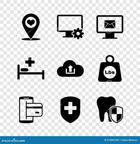 Set Map Pointer With Heart Computer Monitor And Gear Monitor Envelope NFC Payment Medical