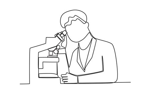 Premium Vector A Researcher Using A Microscope Researcher Oneline Drawing