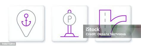 라인 도로 교통 표지판 앵커가 있는 위치 및 주차 아이콘을 설정합니다 벡터 간판에 대한 스톡 벡터 아트 및 기타 이미지 간판 거리 검색 Istock