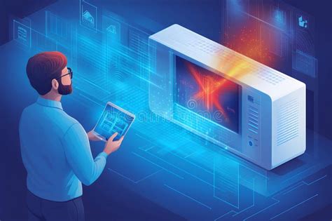 Caucasian Male Adult Interacting With Futuristic Digital Technology Display Interface Stock