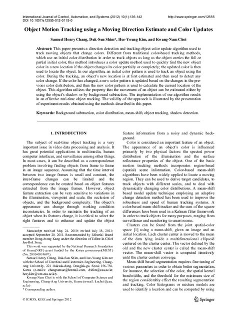 Pdf Object Motion Tracking Using A Moving Direction Estimate And Color Updates