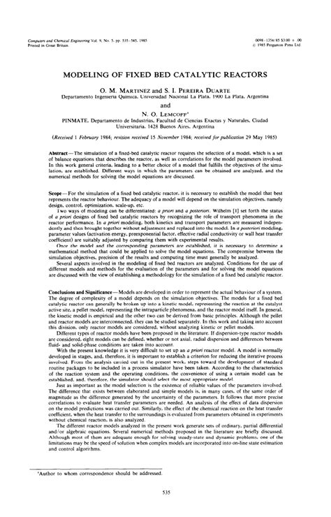 Pdf Modeling Of Fixed Bed Catalytic Reactors