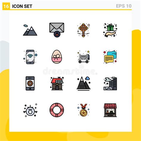Pack Of 16 Creative Flat Color Filled Lines Of Wifi Mobile Irish Present T Box Stock