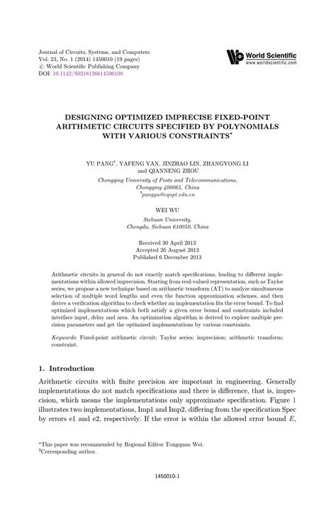 Pdf Designing Optimized Imprecise Fixed Point Arithmetic Circuits