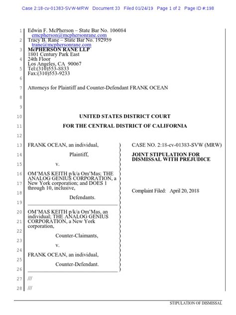 Ocean Keith Joint Stipulation For Dismissal Pdf Complaint Government Information