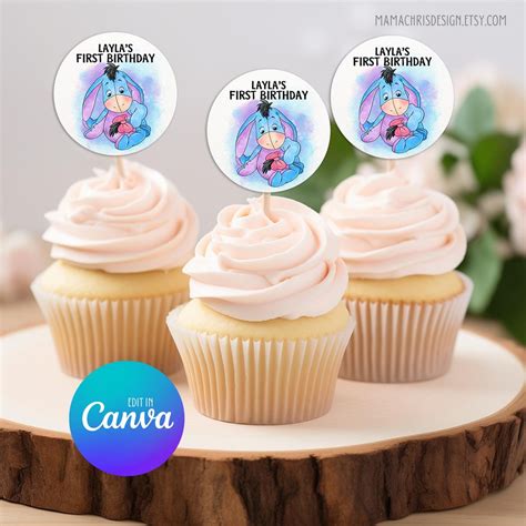 Eeyore Cupcake Topper Printable Cupcake Topper Editable Template Eeyore Party First Birthday
