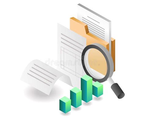 Flat Isometric Concept Illustration Search Data In Folder Stock Vector Illustration Of Center