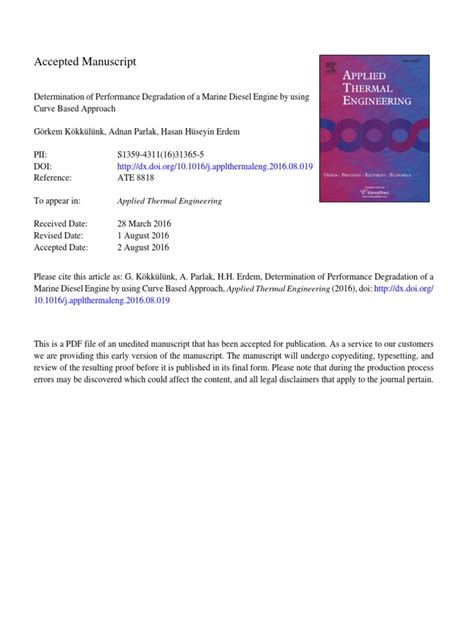 Determination Of Performance Degradation Of A Marine Diesel Engine By