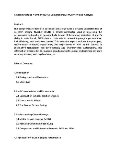 Research Octane Number Ron Comprehensive Overview And Analysis