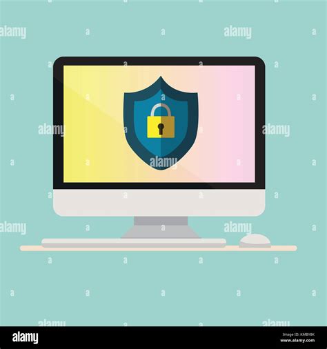 Computer With Protection Icon On Screencomputer With Keyboard And