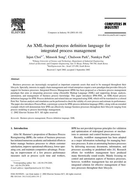 Pdf An Xml Based Process Definition Language For Integrated Process