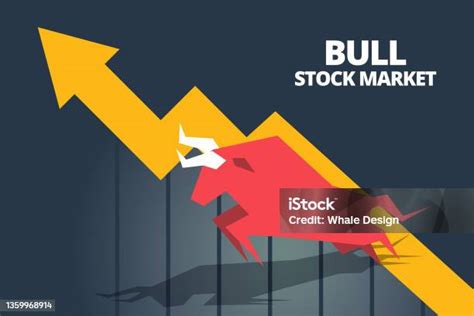 성장 화살표 그래프와 바가있는 황소 또는 강세 실행 아이콘 황소와 곰 주식 시장 거래소 또는 금융의 주식 시장에 대한 개념 황소 시장의 벡터 상승 주식 시장과 거래 차트