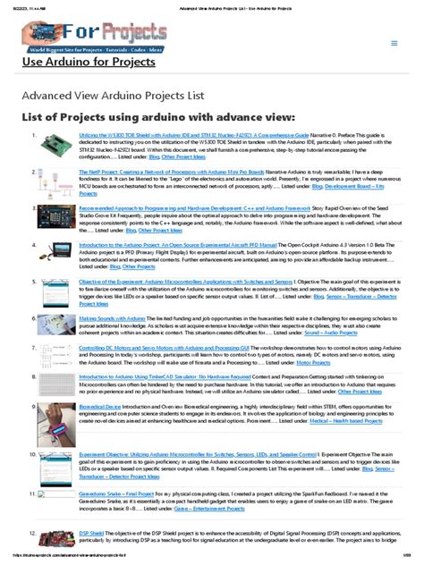 Advanced View Arduino Projects List Use Arduino For Projects Pdf