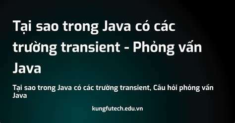 Tại Sao Trong Java Có Các Trường Transient Phỏng Vấn Java
