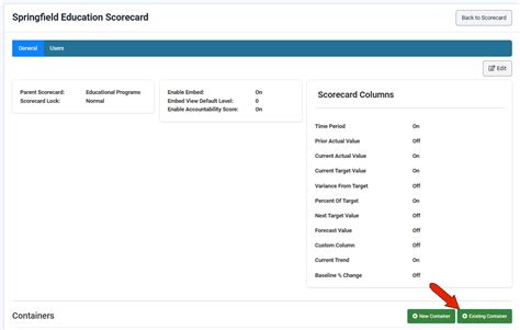 adding an existing container to a scorecard