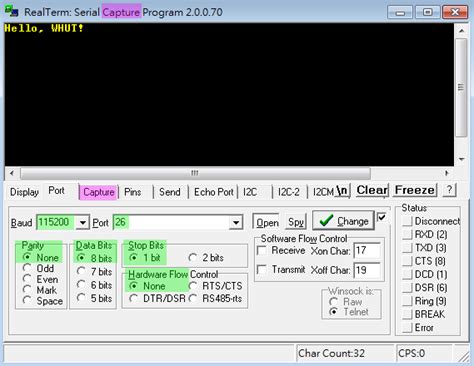 Fongarm Realterm Serial Capture Program Testing Notes