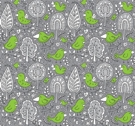 Vector Floral Seamless Pattern With Trees And Birds Stock Vector