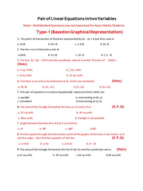 Pair Of Linear Eqn Revision Tracker Basic Pdf Equations Speed