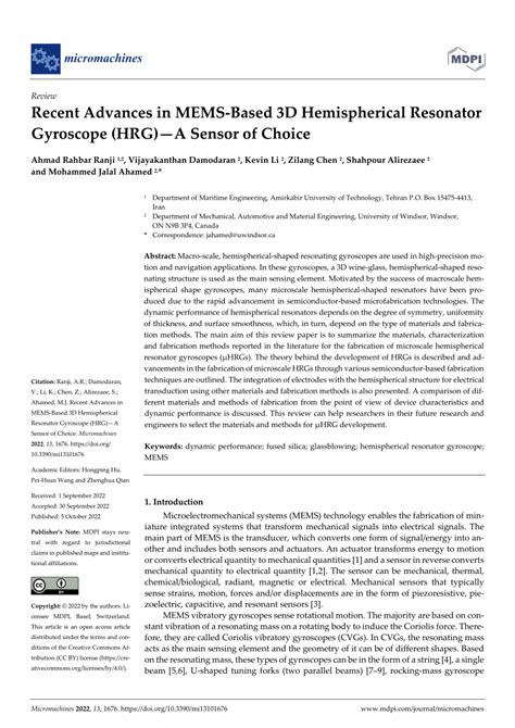 Pdf Recent Advances In Mems Based 3d Hemispherical Resonator